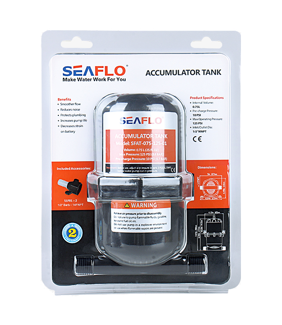 Seaflo Pump - 0.75/1.0 Liter Pressurized Accumulator Tank